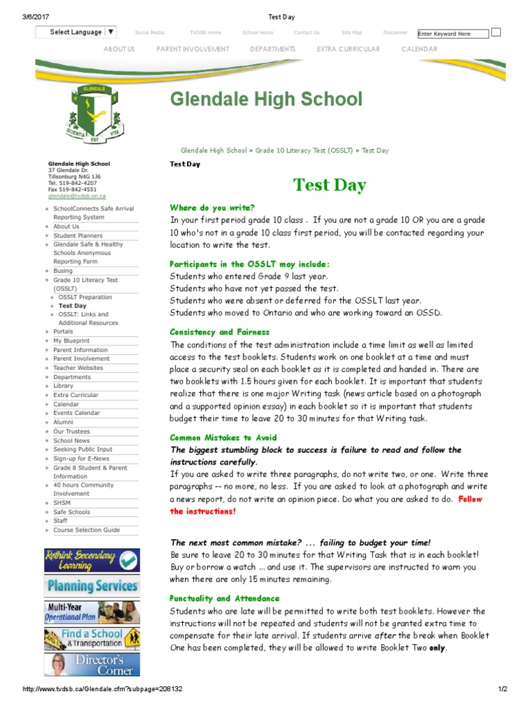 OSSLT Test Day Tips | PDF | Learning | Communication