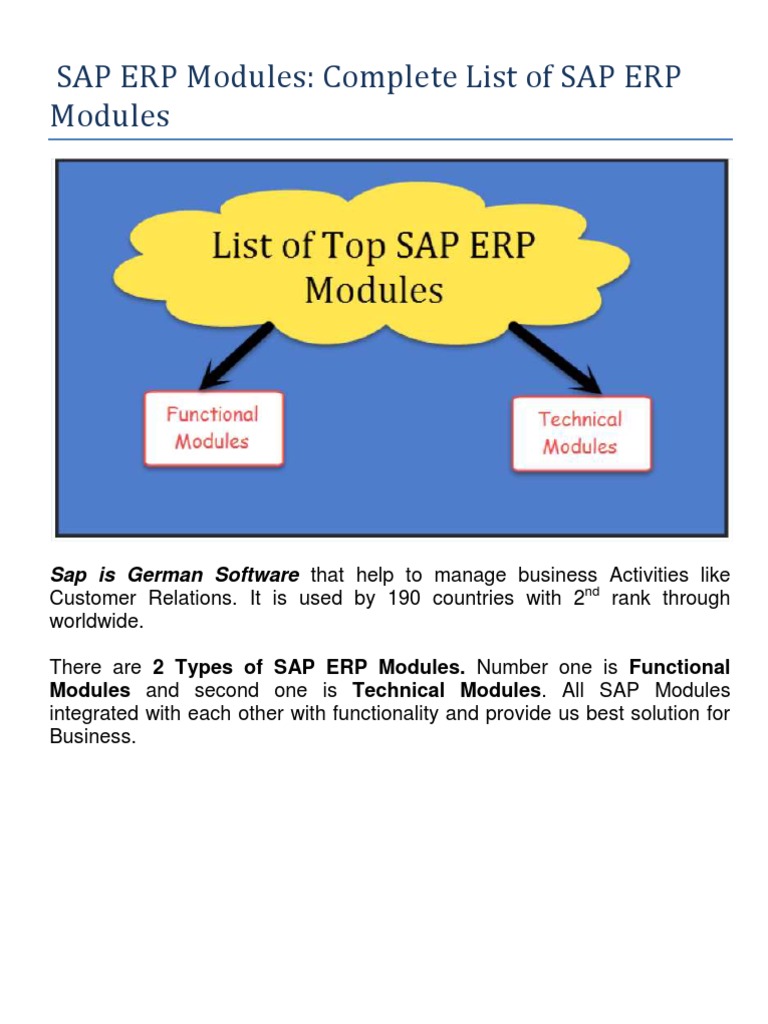 SAP ERP Modules: Complete List of SAP ERP Modules | PDF