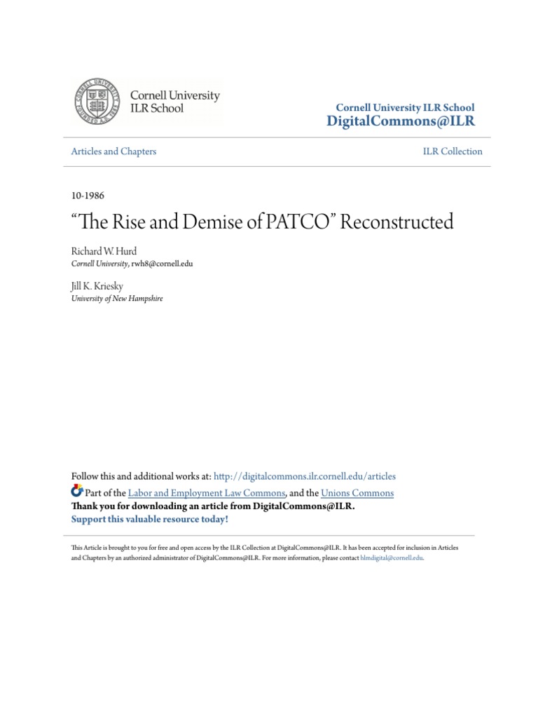 "The Rise and Demise of Patco" Reconstructed: Digitalcommons@Ilr | PDF ...