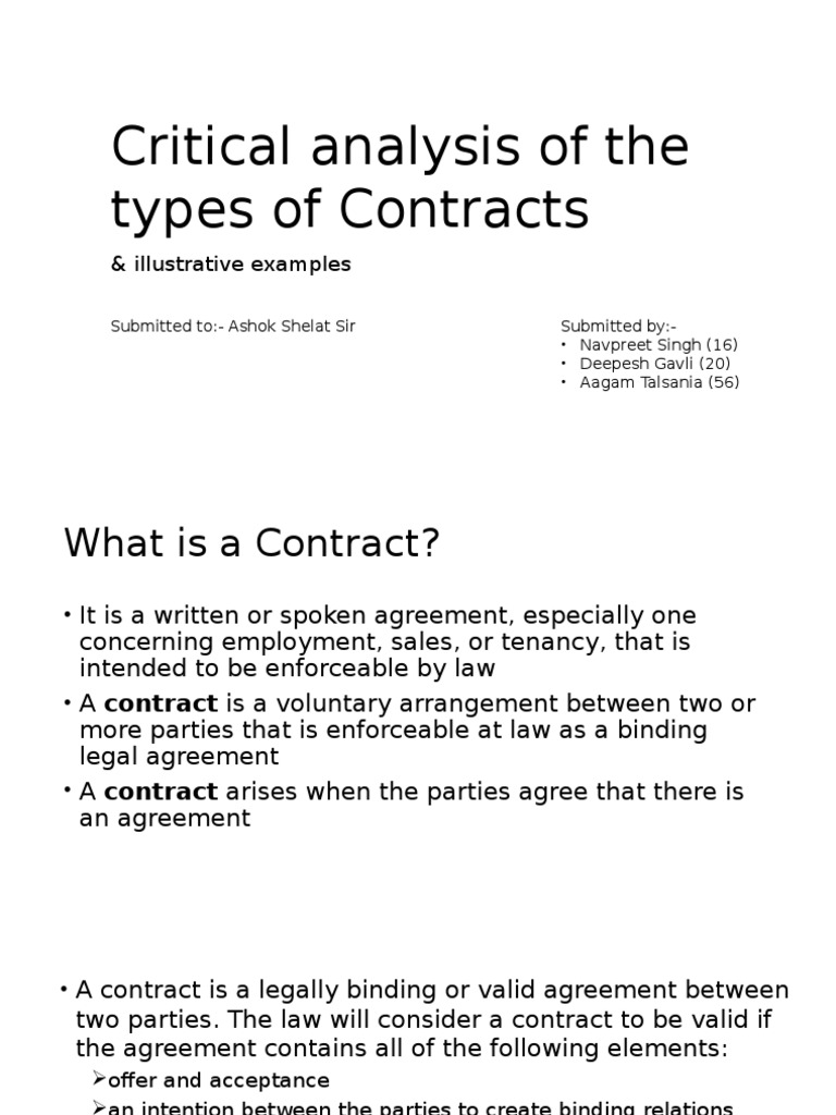 Critical Analysis of The Types of Contracts: & Illustrative Examples ...