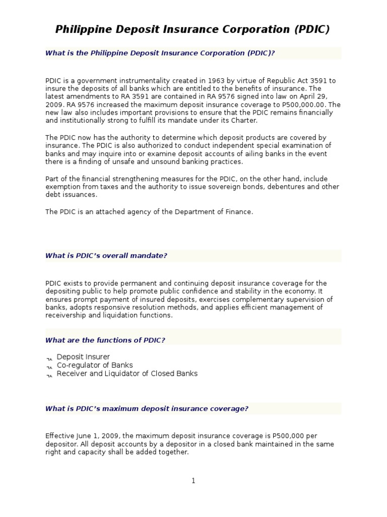 What Is The Philippine Deposit Insurance Corporation (PDIC) ? | PDF ...
