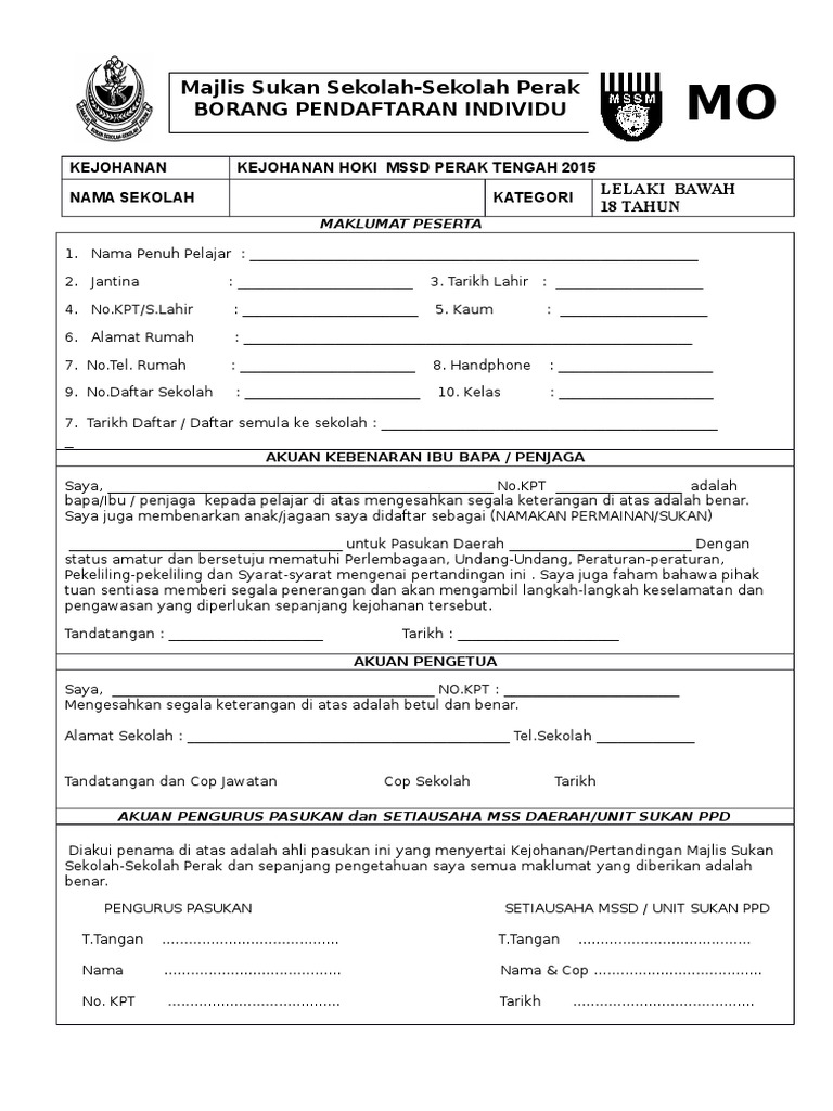 2 Borang Mo1 & Mo2 Bawah 15 Tahun | PDF