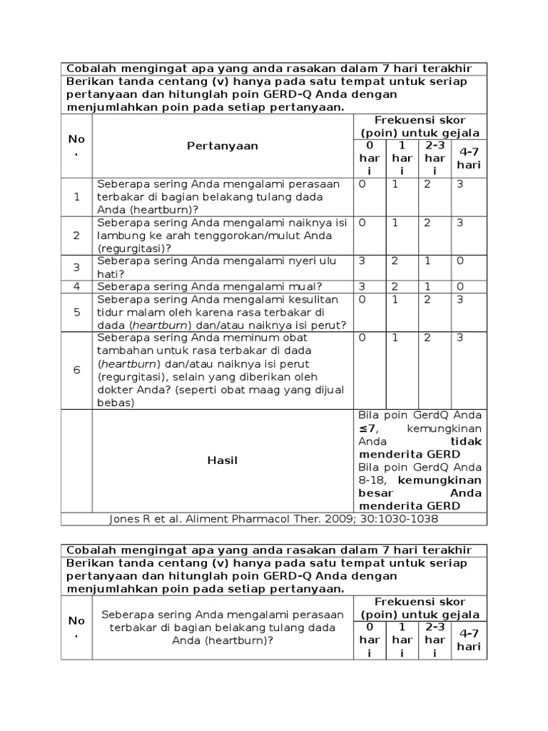 Tes GERD-Q untuk Evaluasi Gejala | PDF