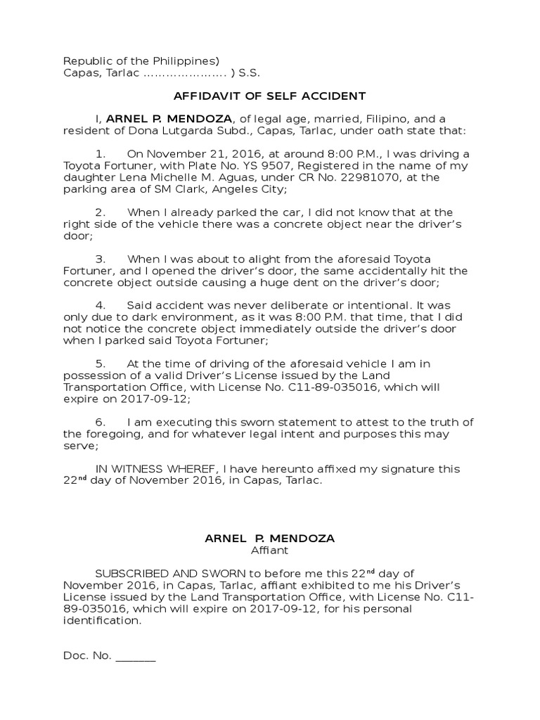 Affidavit of Self Accident | PDF