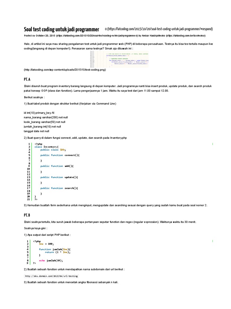 Soal Test Coding Untuk Jadi Programmer - Latcoding | PDF