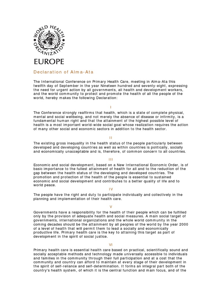 Alma Ata Declaration | PDF | Public Sphere | Health Care