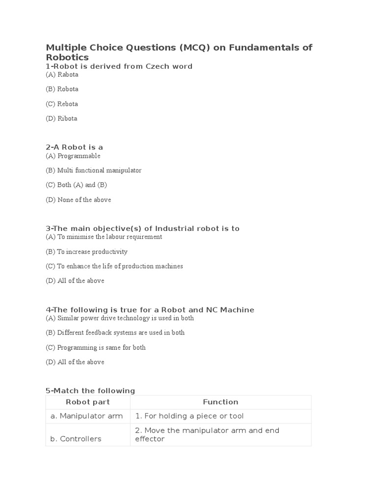 Multiple Choice Questions | PDF | Coordinate System | Robot