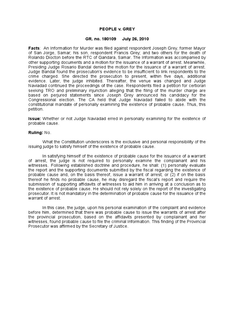 People Vs Grey | PDF | Arrest Warrant | Probable Cause