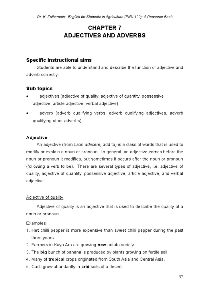 Chapter 07-Adjectives and Adverbs | PDF