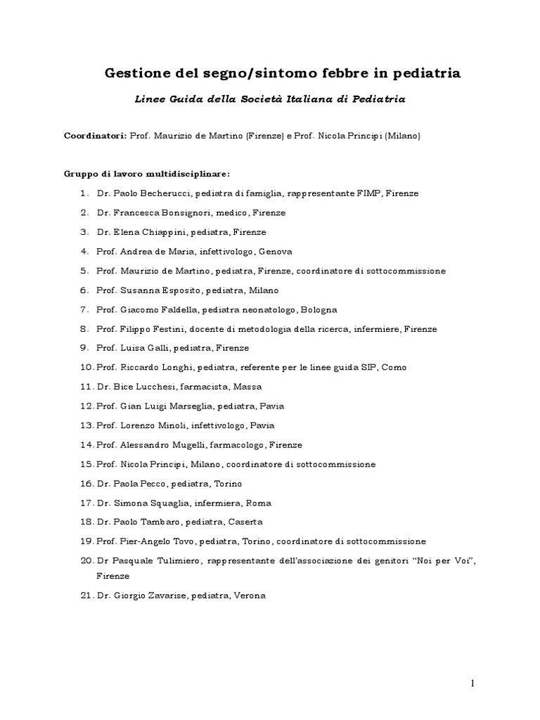 Gestione Del Segno/Sintomo Febbre in Pediatria | PDF