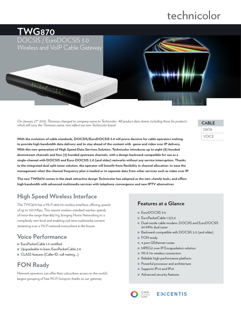 Technicolor TWG870 Ok | PDF | Wi Fi | Cable Television