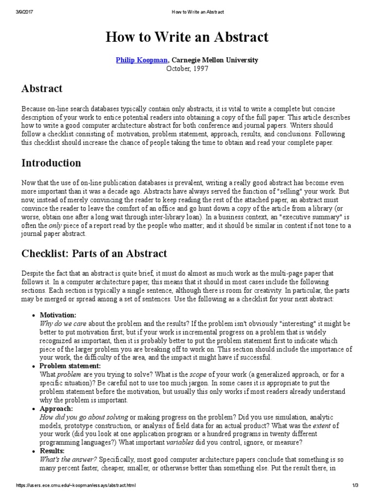 How To Write An Abstract: Philip Koopman | PDF | Abstract (Summary ...