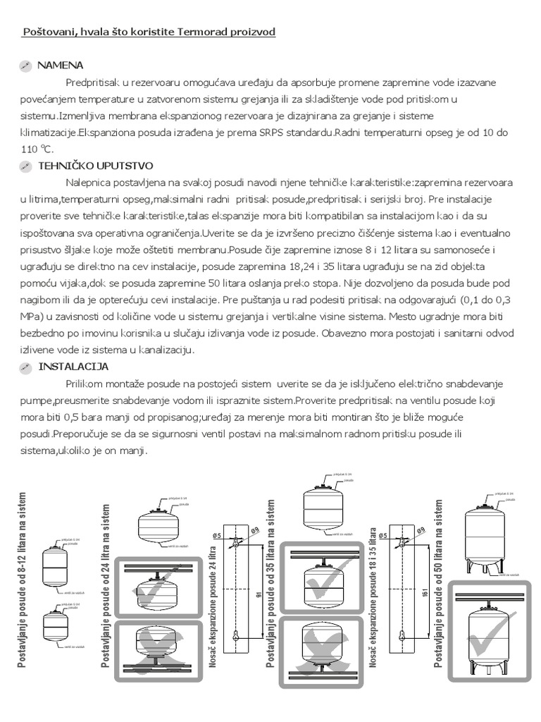 Tehnicko Uputstvo Ekspanzione Posude | PDF