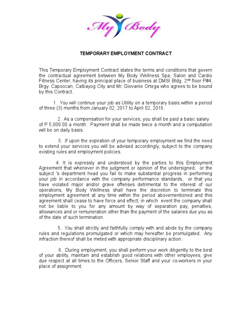 Temporary Employment Contract | PDF | Contractual Term | Employment