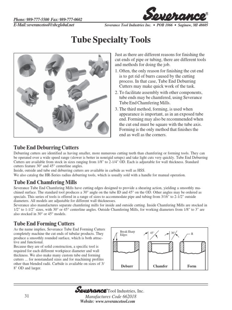 Tube Specialty Tools: Tube End Deburring Cutters | PDF | Machining ...