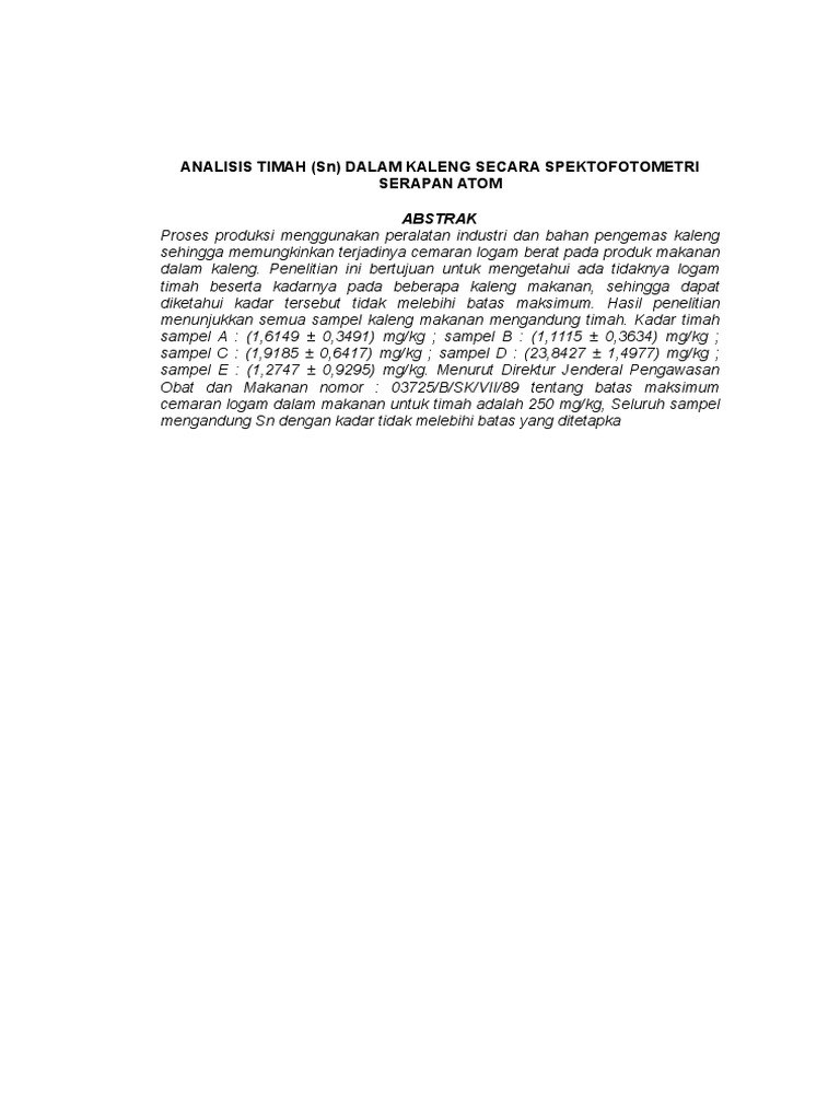 Analisis Timah dalam Kaleng Makanan | PDF