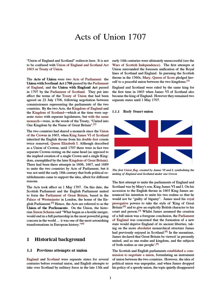 Acts of Union 1707 | Scotland | Government Of The United Kingdom