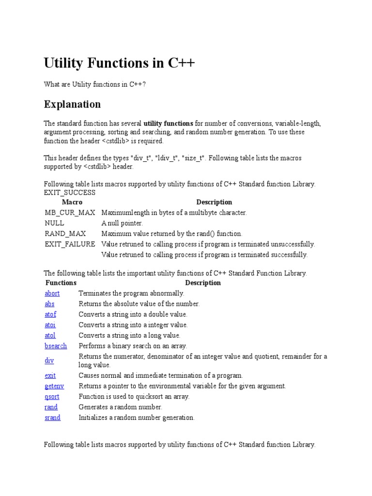 Utility Functions in C | PDF