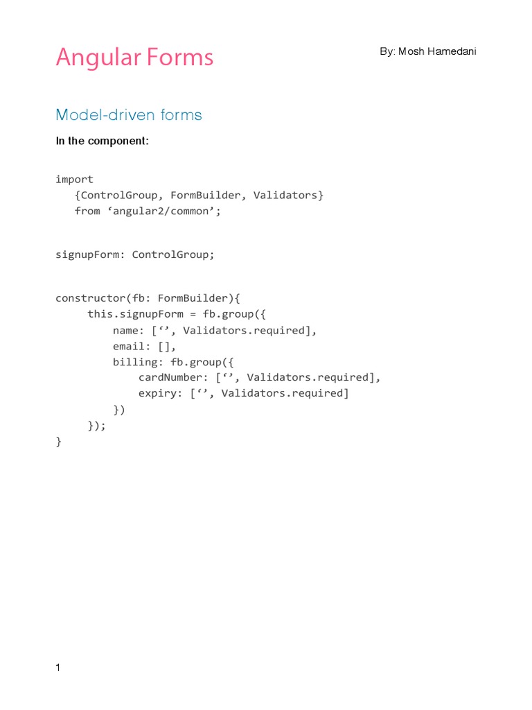 Angular Model Driven Forms Cheat Sheet | PDF | Computer Programming ...