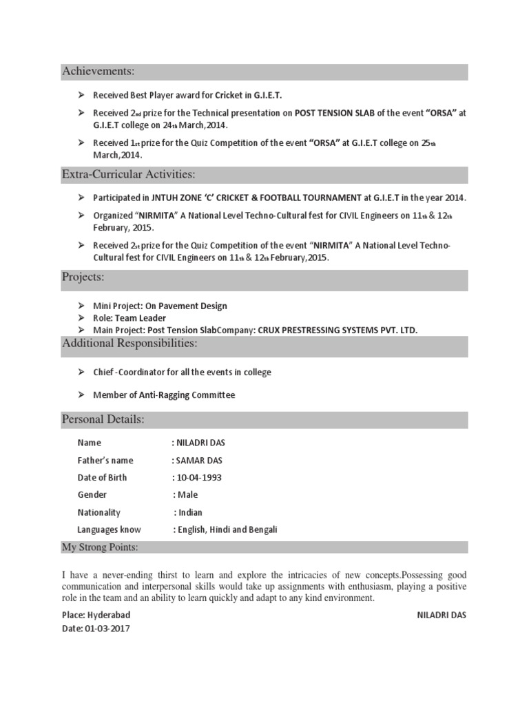 Achievements:: My Strong Points | PDF