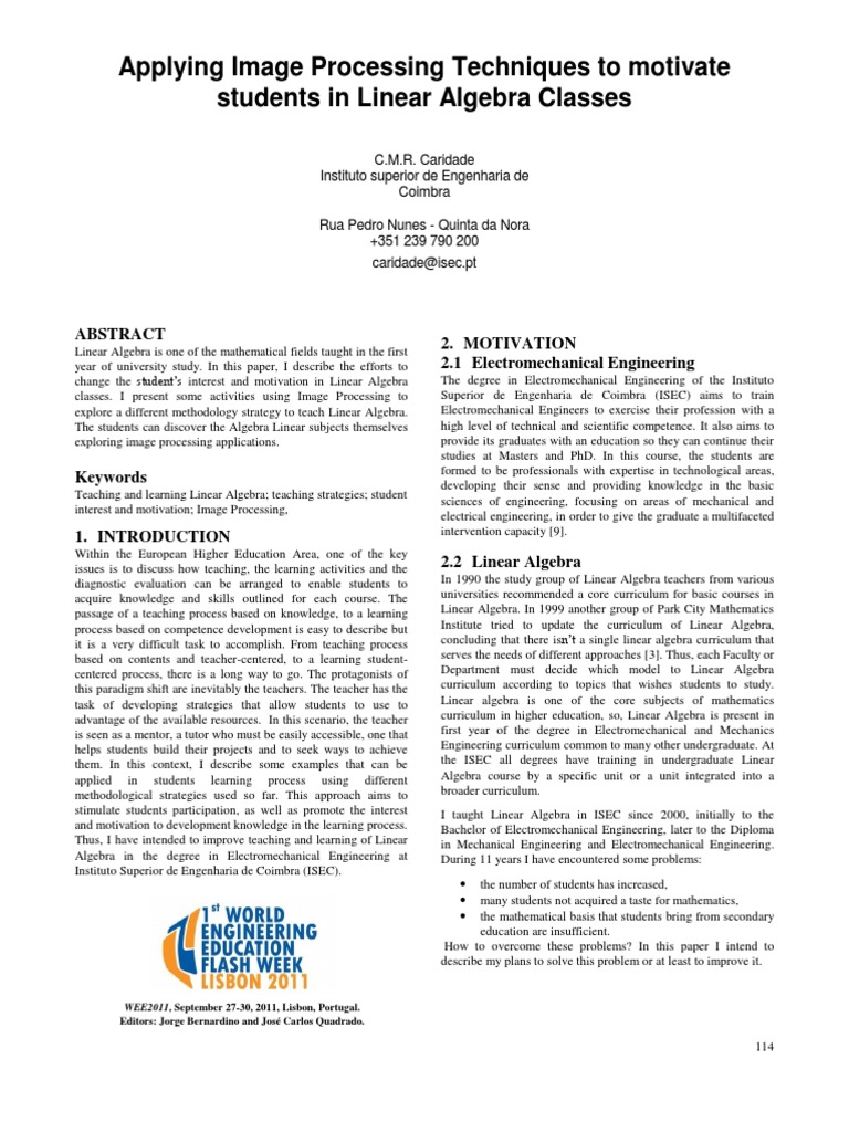 Applying Image Processing Techniques To Motivate Students in Linear ...