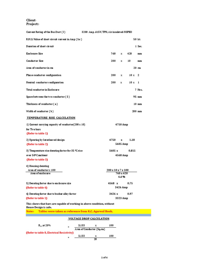 Client Project: : Temperature Rise Calculation | PDF | Electrical ...