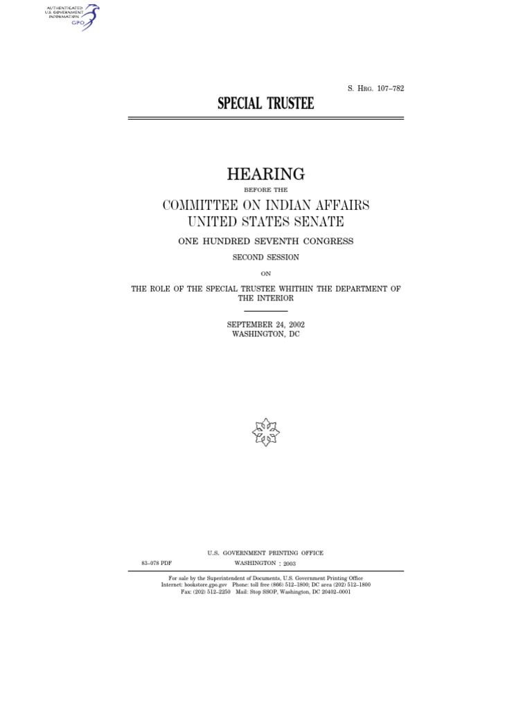 Senate Hearing, 107TH Congress - Special Trustee | PDF | Bureau Of ...