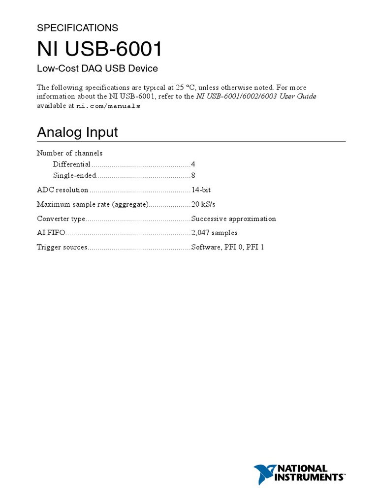 NI USB-6001 Datasheet | Electromagnetic Compatibility | Electrical Engineering