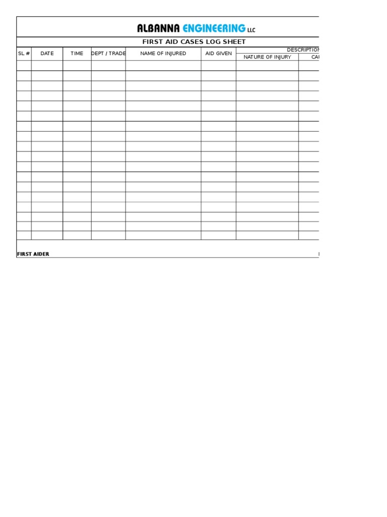 F-09-First Aid Log Sheet | PDF