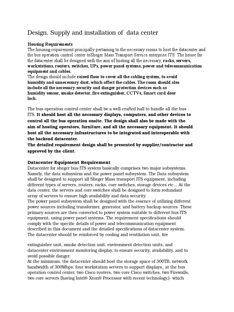 Design, Supply and Installation of Data Center: Datacenter Equipment ...