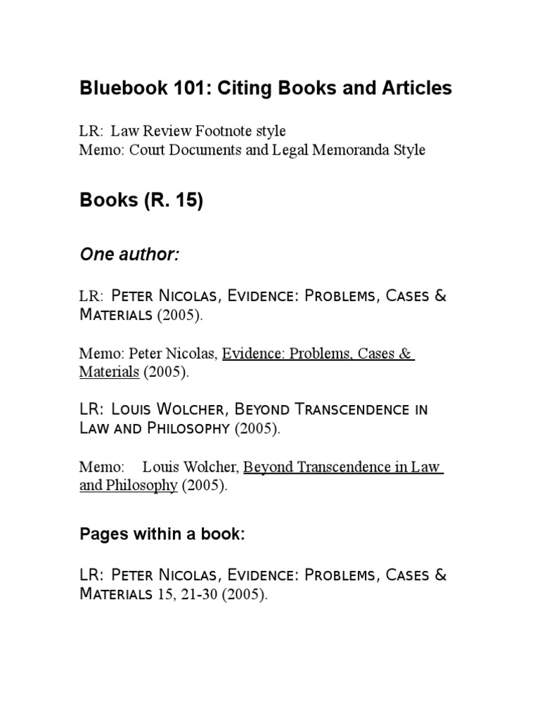 Bluebook 101: Citing Books and Articles: One Author | PDF | Liberty ...