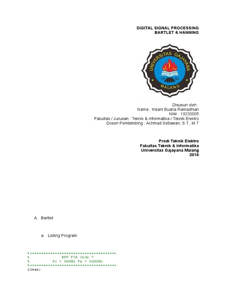 Laporan DSP Bab 8 | PDF | Digital Signal Processing | Applied Mathematics