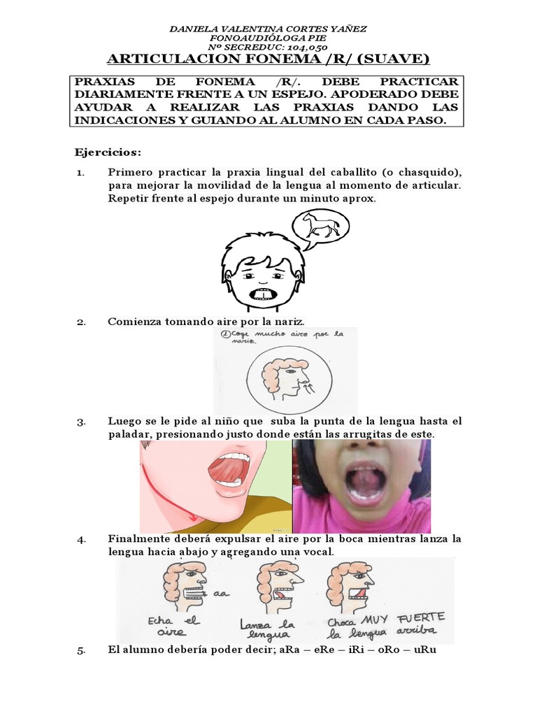 Articulacion Fonema r Suave Tarea k 1 y 2