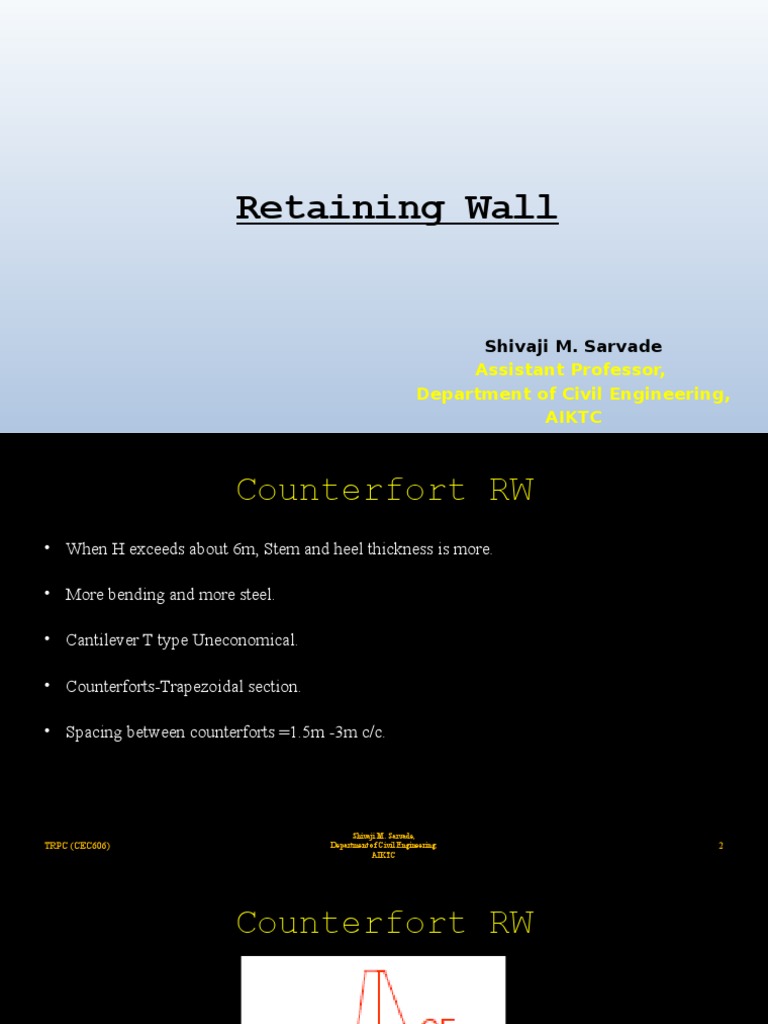 Design and Analysis of a 7m High Counterfort Retaining Wall Including Step-by-Step Calculations ...
