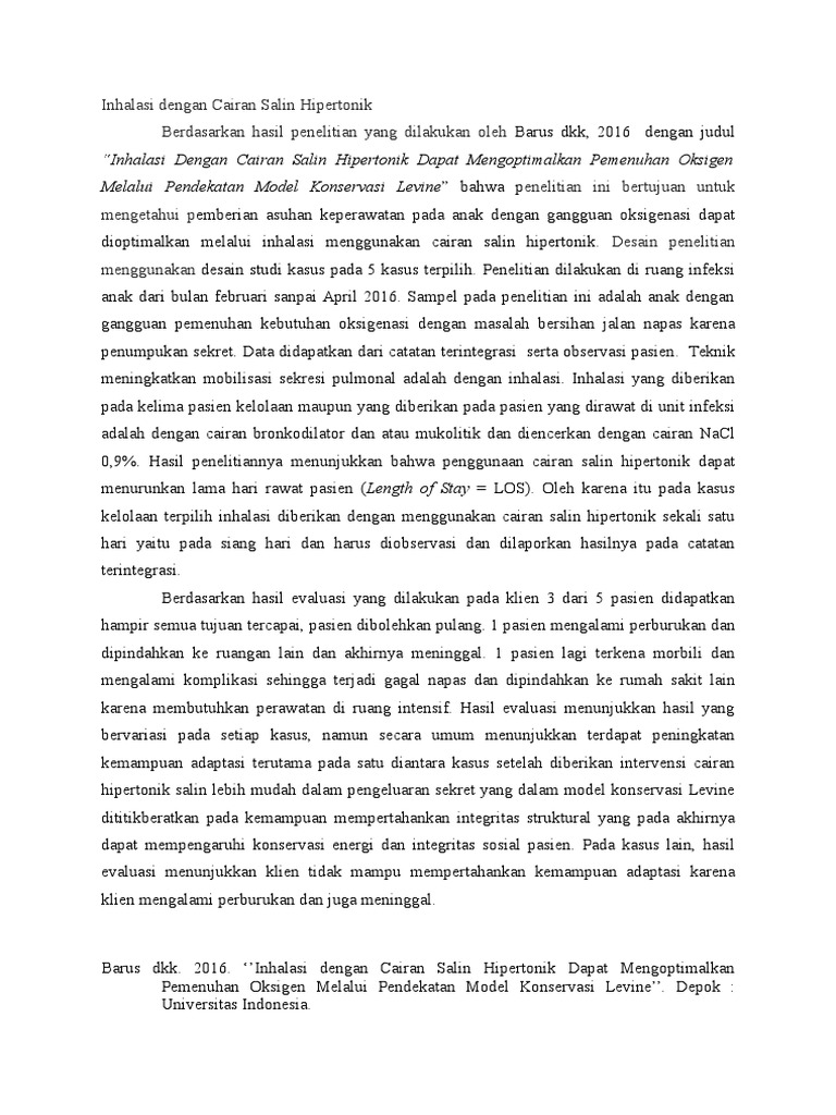 "Inhalasi Dengan Cairan Salin Hipertonik Dapat Mengoptimalkan Pemenuhan ...