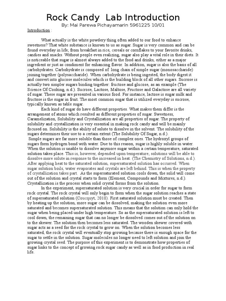 Rock Candy Lab Intro | PDF | Solution | Sugar