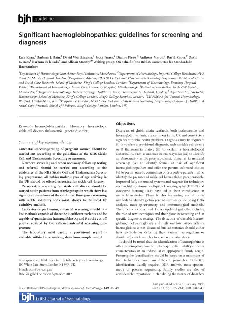 Significant Haemoglobinopathies: Guidelines For Screening and Diagnosis ...