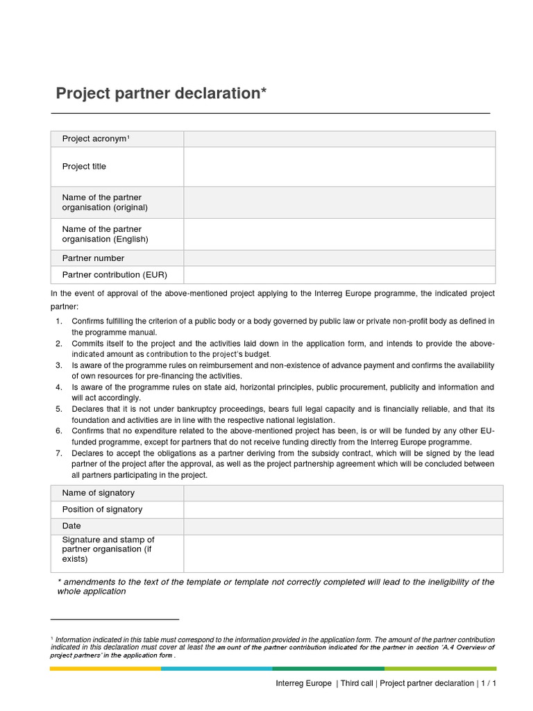Interreg Europe Third Call Partner Declaration Template | PDF ...