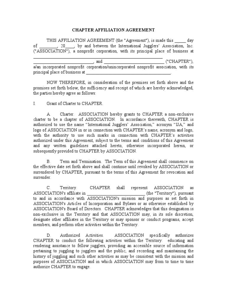 Chapter Affiliation Agreement | Law Of Agency | Indemnity