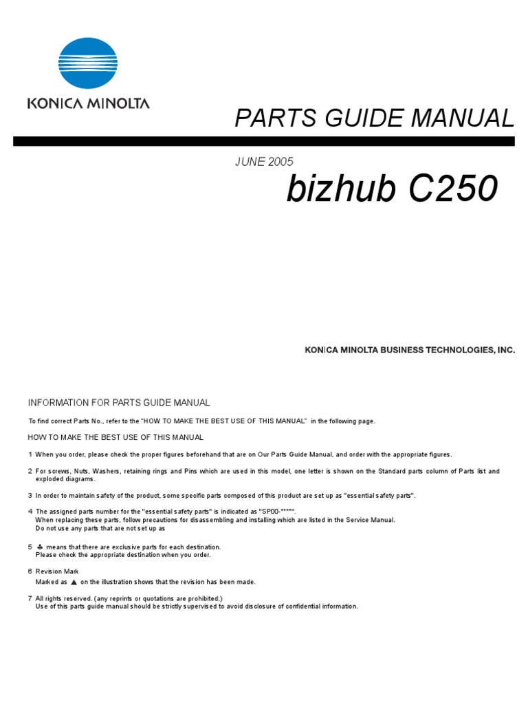 Parts Guide Manual: Bizhub C250 | PDF