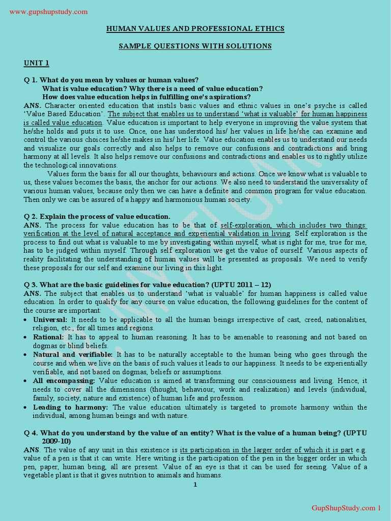 PROFESSIONAL ETHICS HUMAN VALUES Notes PDF | PDF | Contentment | Happiness