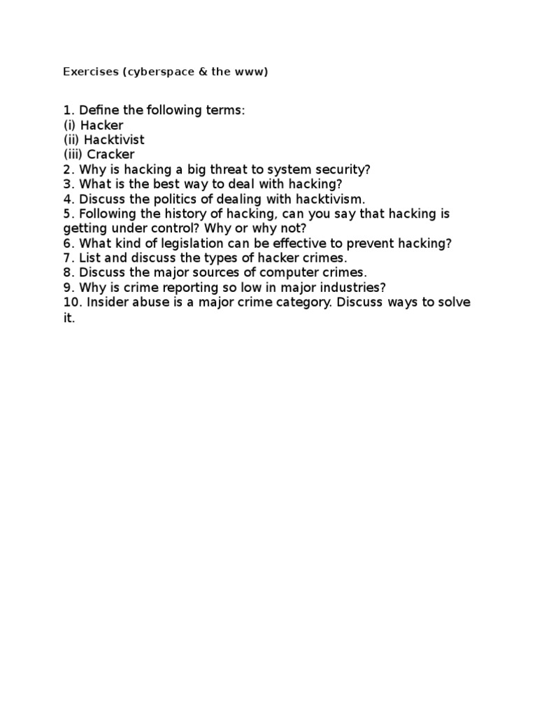 Exercises (Cyberspace & The WWW) | PDF