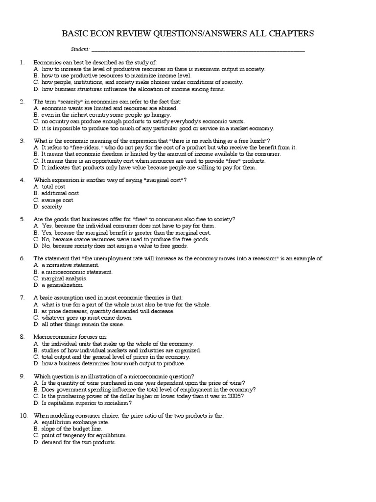 Economics Review Q&A: All Chapters | PDF | Price Elasticity Of Demand ...