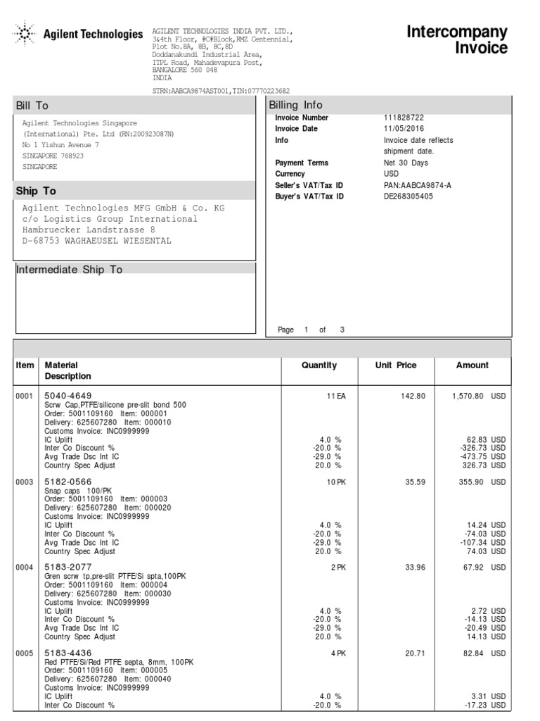 Intercompany Invoice: Bill To Billing Info | PDF | Invoice | Government ...