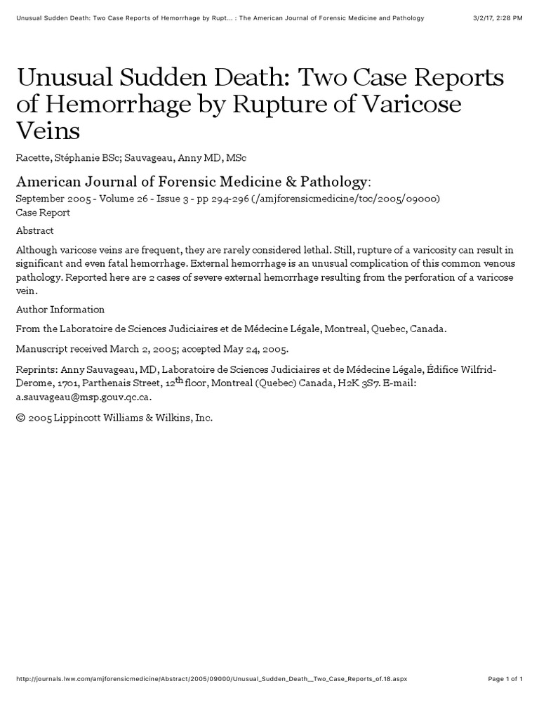 Unusual Sudden Death: Two Case Reports of Hemorrhage by Rupt... : The ...