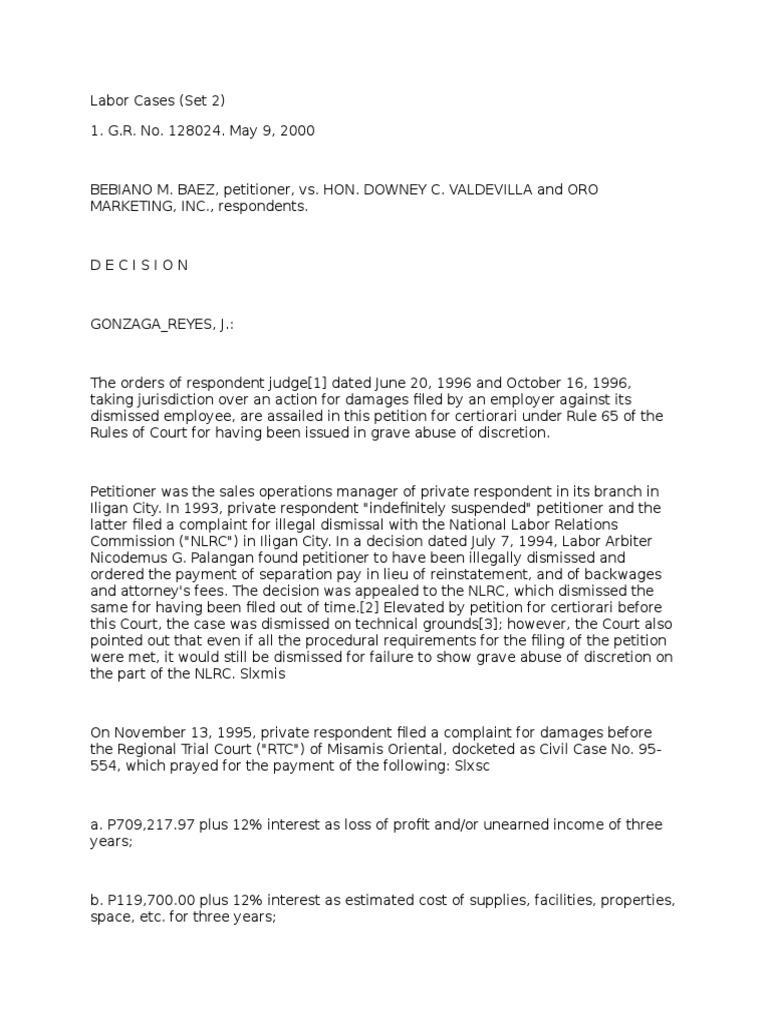 Labor Cases Set 2 | PDF | Lawsuit | Damages