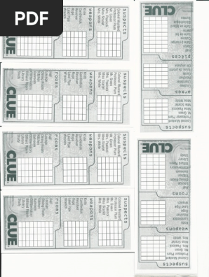 Clue Game Sheets