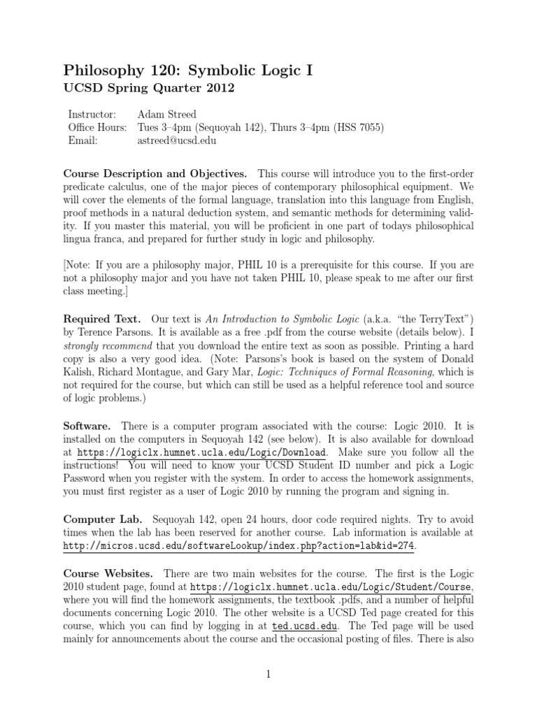 Philosophy 120: Symbolic Logic I: UCSD Spring Quarter 2012 | PDF ...