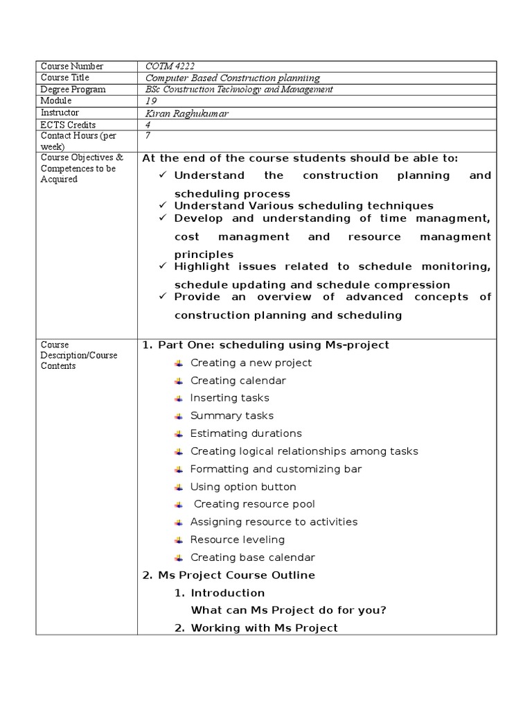 COTM - 4222 Course Outline | PDF | Scheduling (Computing) | Test ...