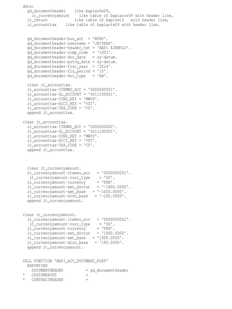 Configuring and Posting an Accounting Document Using BAPI Functions | PDF